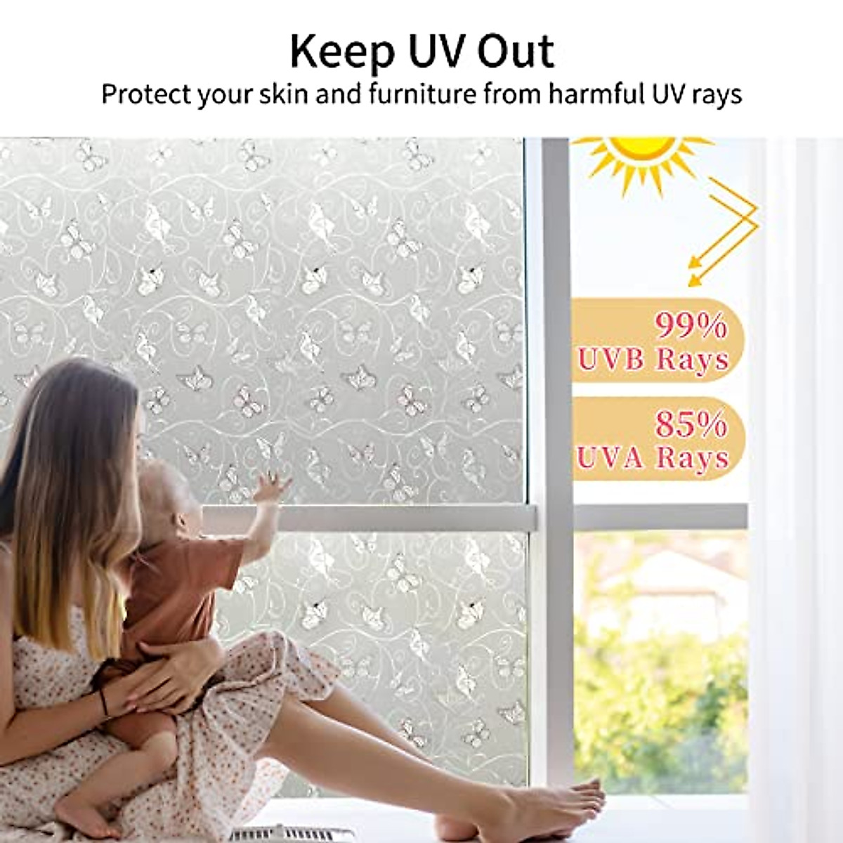 DKTIE Static Cling Decorative Window Film with Installation Tools, Non Adhesive Privacy Film, Window Privacy Film Decorative Butterflies, Window Film Frosted Glass (01, 17.7 x 78.7 Inch)