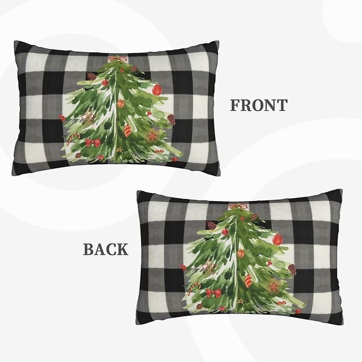 AEIOAE Christmas Pillow Covers 12x20 Inch Set of 2, Buffalo Plaid Christmas Tree Decorative Throw Pillows Farmhouse Linen Nature Forest Xmas Winter Pillow Case for Couch Sofa Outdoor Decor