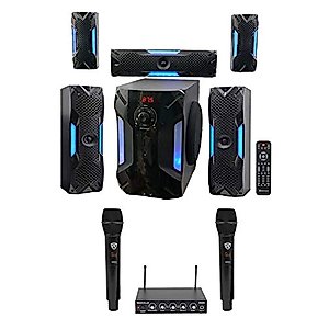 Rockville Hybrid Home Theater Karaoke Machine System w/8" Sub+(2) Wireless Mics