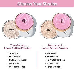 FV Translucent Loose Face Powder, Long Lasting & Lightweight Setting Powder with Matte Finish, Fine Powder for Natural Look, Minimizing Pores and Fine Lines Baking Powder 0.35oz (10g)