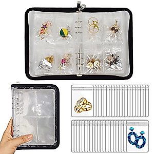 LingLingo Earring Organizer Case Travel Jewelry Organizer Transparent Jewelry Storage Book for Necklace Bracelet Ring Holder with Small Clear Zippered Pouch
