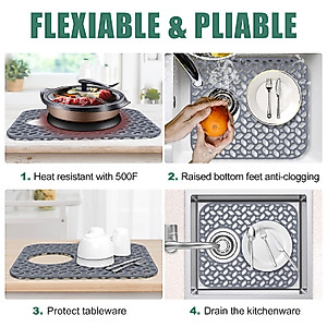 JUSTOGO Silicone Sink Protector, Rear Drain Kitchen Sink Mats Grid Accessory,2 PCS Folding Non-slip Sink Mat for Bottom of Farmhouse Stainless Steel Porcelain Sink (Grey,13.58 ''x 11.6 '')
