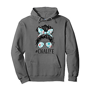 Messy Hair Woman Bun CNA Nurse Life Healthcare Pullover Hoodie