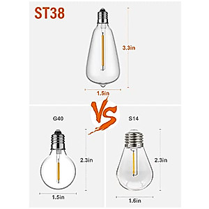 GPATIO Outdoor String Lights, 60FT(50+10) Waterproof Patio Lights with 32 Dimmable Hanging Lights Globe ST38 Bulbs, 2700k Shatterproof for Backyard Gazebo Porch Garden Commerical Outside Decor