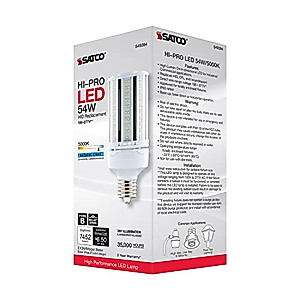Satco S49394 Hi-Pro High Lumen LED Corncob Light Bulb, HID Replacement, 54 Watts, White