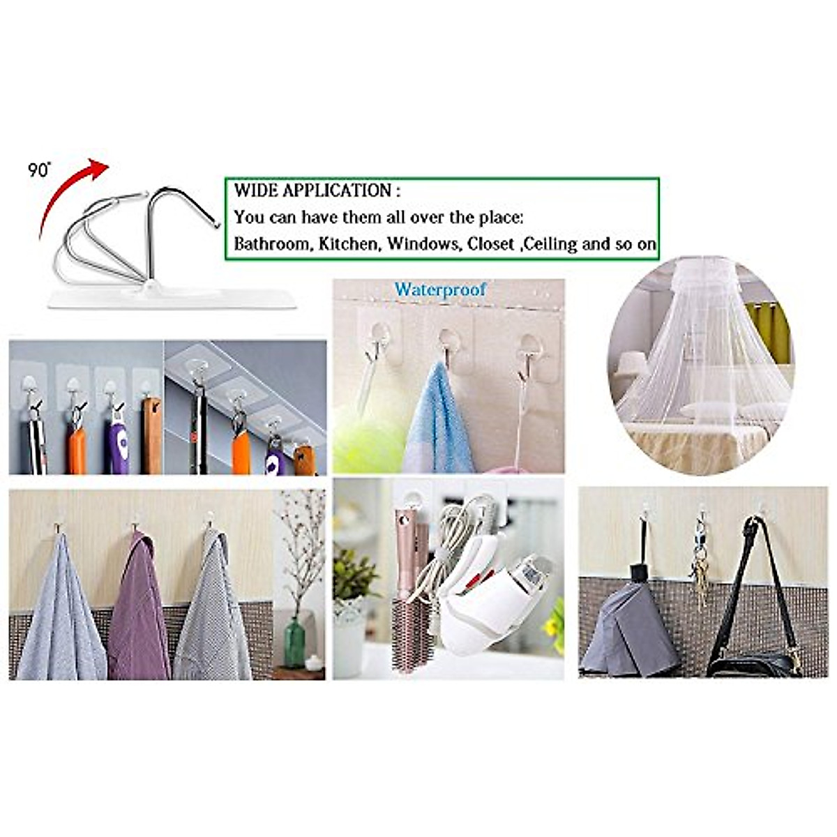 Fealkira Adhesive Wall Hooks 13.2lb(Max) Utility Stainless Steel Hook for Towel Bathrobe Coats,Bathroom Kitchen Waterproof and Oilproof Nail Free Transparent Heavy Duty Hook & Ceiling Hanger(10pcs)