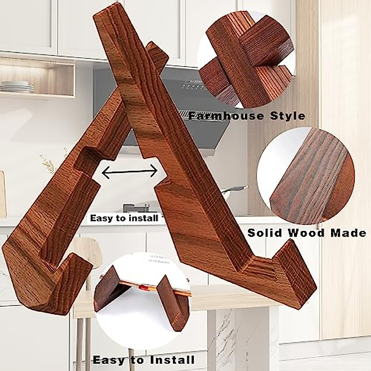 Wooden Cookbook Stand,Multipurpose Recipe Display Stand Holder,Solid Wood Book Stand for Kitchen Countertop Farmhouse Style Decor Display Stander