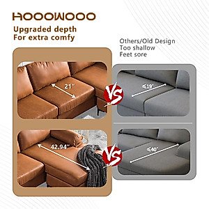 HOOOWOOO 97.6" Sectional Couch Sofa Modern L Shape Modular Sectional Sofa with Reversible Chaise Pillow Arms Solid Wood Frame for Living Room Apartment,Chocolate Brown Faux Leather