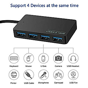 Tec-Digi USB Hub 3.0, 4-Port Ultra-Slim USB 3.0 Hub Portable Adapter High Speed Expansion Multi USB Hub Splitter Lead Adapter Cable for PC Laptop, Desktop, PS3, Xbox, Wii, MAC, Notebook, MacBook, Etc