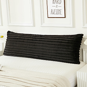 JAUXIO Faux Fur Fluffy Body Pillow Cover Luxury Striped Plush Decorative Body Pillowcase, Ultra Soft and Cozy Zipper Closure 21 x 54 Inches, Black