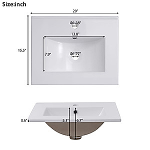 20" Bathroom Vanity with Sink, Bathroom Vanity Cabinet with Soft Closing Door, Bathroom Storge Cabinet, Free Standing Single Basin Vanity Set for Bathroom