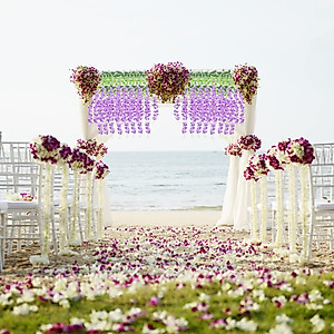 Letime 12 Pack Wisteria Hanging Flowers Artificial Decorations, 3.7 Feet/Piece Artificial Wisteria Flower Garland for Backdrop, Wedding Flowers for Home Party Garden, Red Purple