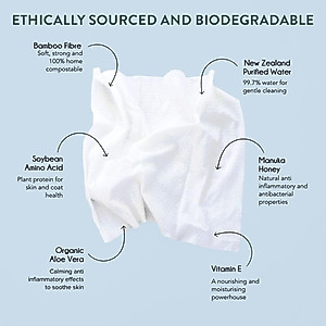 The New Zealand Natural Pet Food Co. WOOF Dog Wipes - Pet Wipes for Body, Eyes, Ears & Paws, with Manuka Honey, 26.5 oz - 80 Wipes