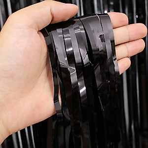 3 Pack Halloween Black Orange Tinsel Foil Fringe Curtain 8x9.84 Ft Backdrop Curtain Black and Orange Streamers for Home Outdoor Halloween Party Photo Booth Props Decorations