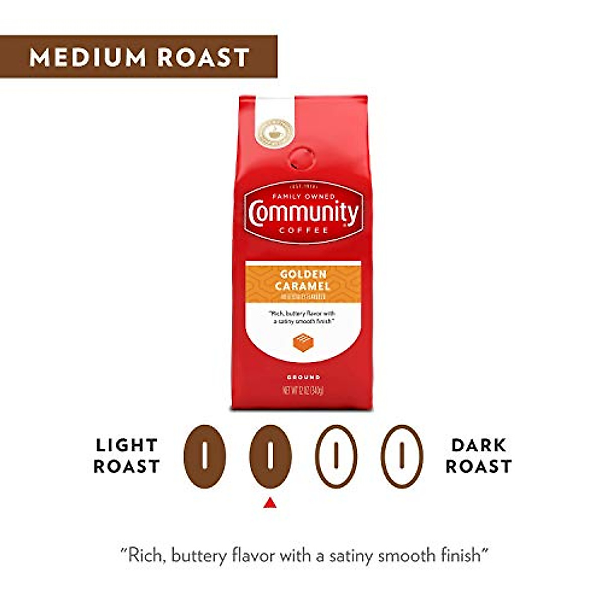 Community Coffee Golden Caramel Flavored 12 Ounces, Medium Roast Ground Coffee, 12 Ounce Bag (Pack of 1)