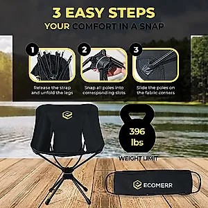 Ecomerr Portable Camping Chair - Bottle Sized Compact Foldable Chair with Carry Bag - Supports 330lbs - Outdoor Backpacking Chair Ultra Lightweight for Lawn, Hiking, Travel, Beach, Picnic