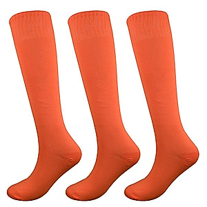 Fitliva Neon Orange Tube Socks Halloween Socks Softball Uniform (3Pack-Orange)