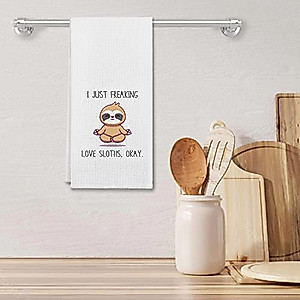 I Just Freaking Love Sloths OK Kitchen Towels & Tea Towels, Dish Cloth Flour Sack Hand Towel for Farmhouse Kitchen Decor，24 X 16 Inches Cotton Modern Dish Towels Dishcloths,Gifts For Sloth Lovers