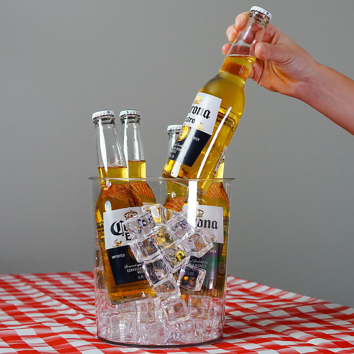 Spec101 Champagne Ice Bucket 6 Pack - Wine Bottle Chiller Beverage Tub Clear Plastic Ice Bucket Wine Buckets for Parties