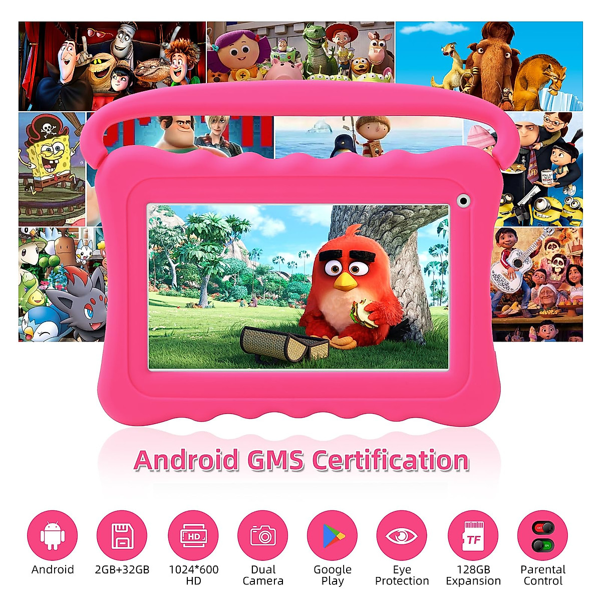 Kids Tablet for Toddlers Learning Tablet for Kids 7 inch 32GB Childrens Tablet with WiFi Dual Camera Shockproof Case Android Tablet with Parent Control Google Play Store YouTube Educational Games