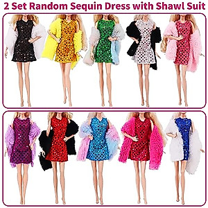 21 pcs 11.5 Inch Doll Clothes Fur Coat Winter Clothes and Accessories Includes 6 Sets Doll Fashion Clothes, 10 Pairs Doll Shoes, 2 Doll Bags for 30cm Girl Dolls Casual Doll Outfits Random Colors