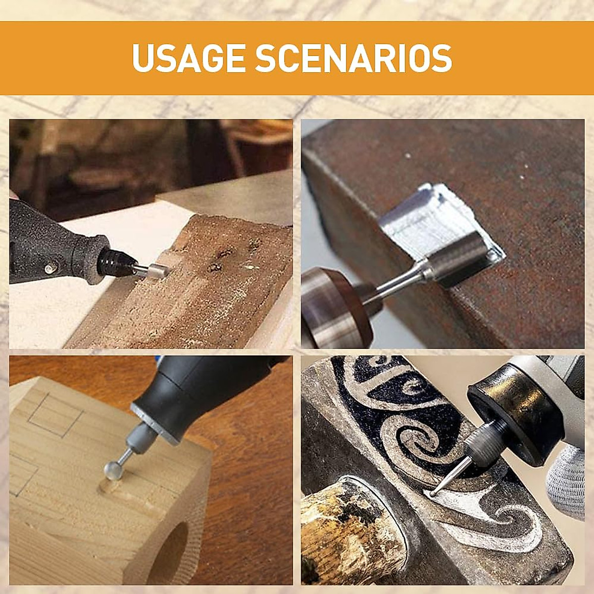 Carbide Burr Set Compatible with Dremel Rotary Tool 10Pcs Die Grinder Bits Rotary File Rasp with 1/8” Shank and 1/4” Grinding Head Accessories for DIY, Woodworking, Metal Carving, Drilling, Polishing