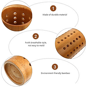 Hemoton Cooking Utensil Holder KItchen Utensil Holder Caddy Bamboo Kitchen Tool Holder Chopsticks Storage Barrel Spoon Fork Holder Cutlery Tableware Storage Container Organizer Wood Utensil Holder