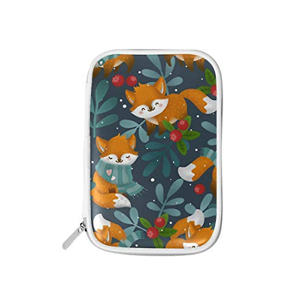 MERRYSUGAR Big Pencil Case Fox Flower Floral Cute Pencil Pouch Bag Pencil Holder with Zipper for Girls Boys School Office Supplies Makeup Pourch PU Leather