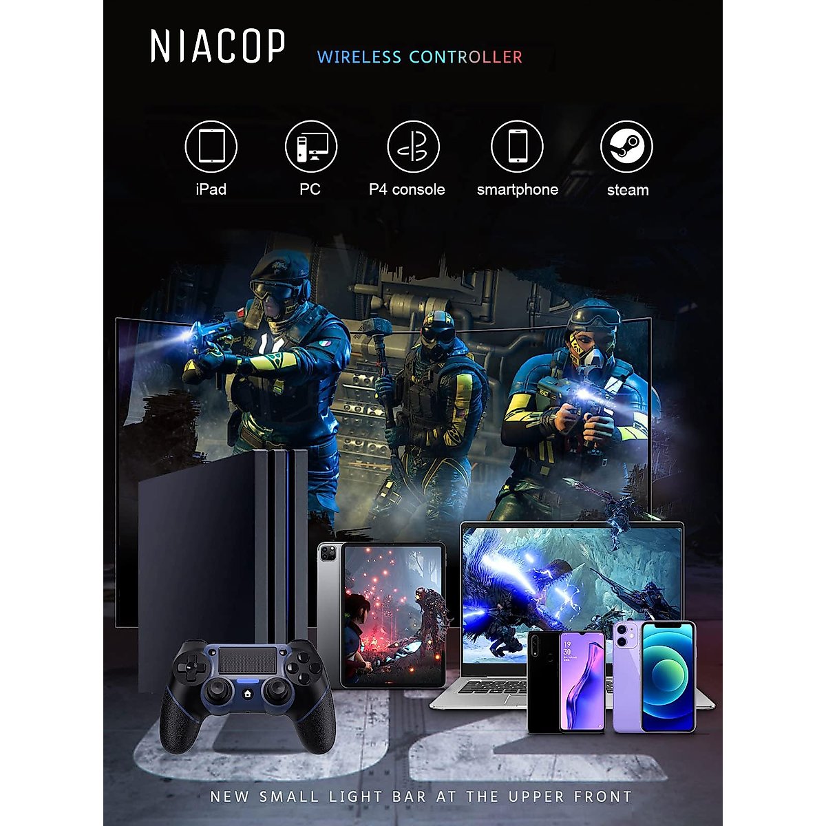 Niacop P4 Controller, play-station 4 controller with Macro Programming Function, Dual Vibration, Turbo 3-level adjustable, 3.5MM headphone jack etc., [2023 Latest Upgrade]