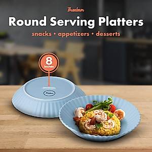 Bruntmor Set of 4 Elegant Matte 8" Round Ceramic Restaurant Serving Inner Fluted Dessert Salad Plates, Light Blue