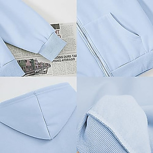 KEEVICI Cute Frog Zip Up Hoodie For Teen Girls Hooded Zipper Sweatshirt Kawaii Animal Cotton Aesthetic Jacket With Pockets(Light Blue,M)