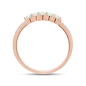 AFFY Five Stone Design, Dainty 14k Rose Gold Plated 925 Sterling Silver Round Cut Created Opal And Cubic Zirconia Stackable Ring Jewelry For Women Size -6