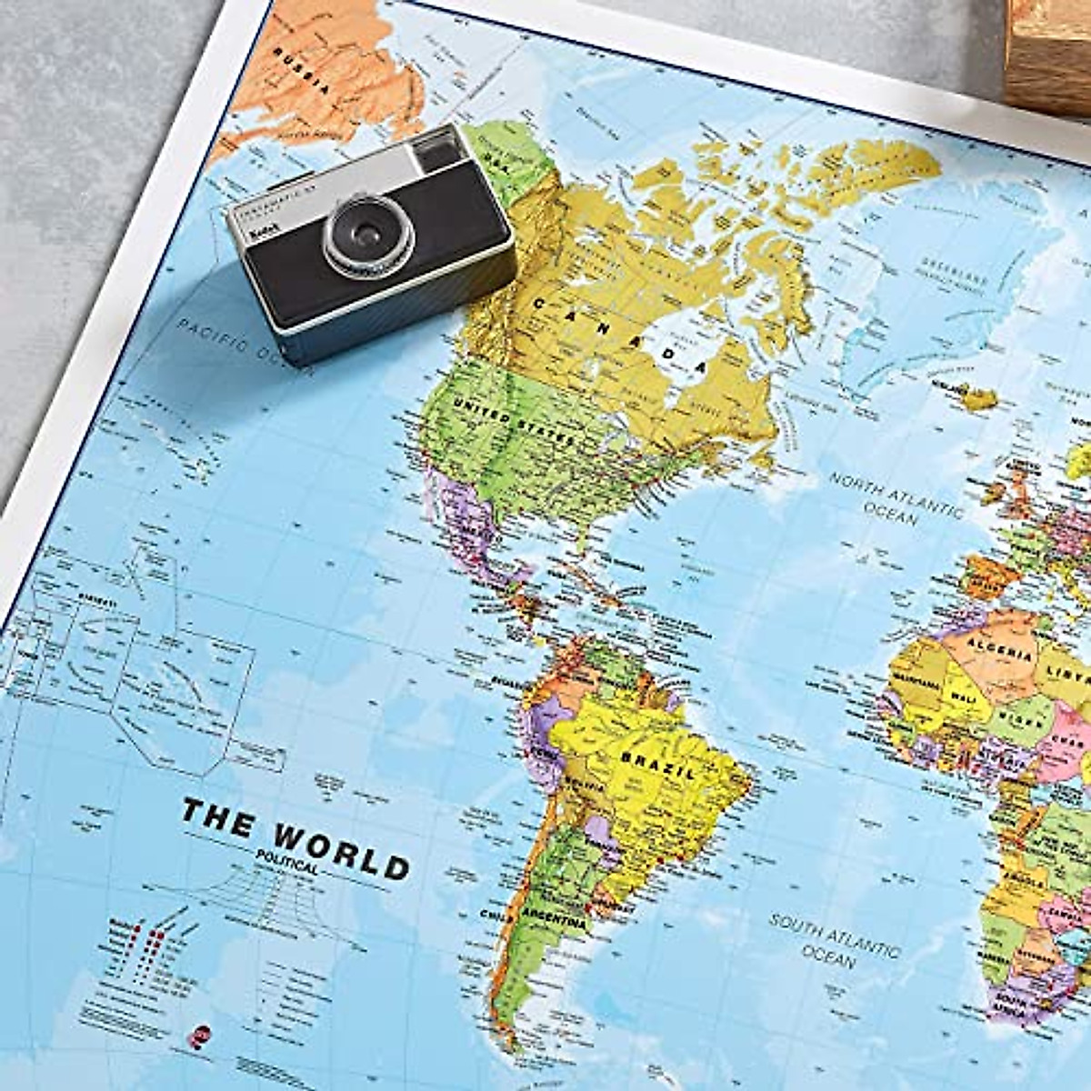 Maps International - Large World Map – Wall Map Poster With Flags – Laminated - 23 x 33