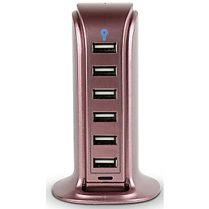 Aduro 40W 6-Port USB Desktop Charging Station Hub Wall Charger for iPhone iPad Tablets Smartphones with Smart Flow (Rose Gold)