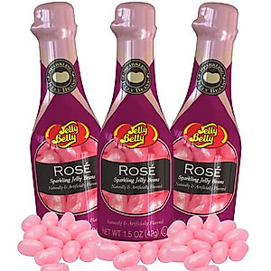 Mini Non-Alcoholic Flavored Jelly Bean Candies, Sparkling Wine and Beer Shaped Candy for Birthday Party Favors and Decorations, Pack of 3, 3 Inches (Rose)