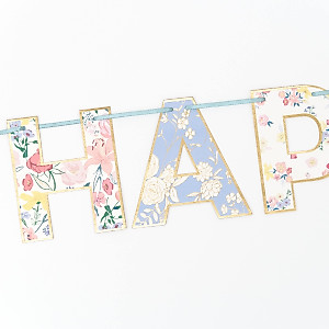 Meri Meri English Garden Happy Birthday Banner (Pack of 1), 6' Birthday Party Garland Including Excess Cord, Meri Meri Party Garland