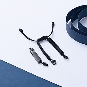 constantlife Birthstone Crystal Cube Urn Bracelet for Ashes Braided Rope Adjustable Bangle Cremation Memorial Jewelry Loved Ones Funeral Keepsake Gift for Women Men (Black-Purple)