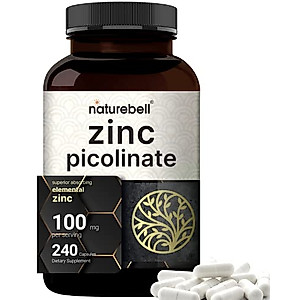 High Potency Zinc Picolinate 100mg - 240 Capsules, Bioavailable Form of Zinc for Immune Support and Skin Health - Non-GMO and Gluten- Zinc Supplements