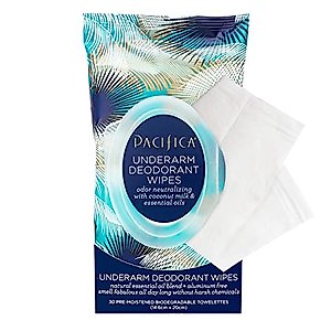 Pacifica Beauty, Coconut Milk & Essential Oils Underarm Deodorant Wipes, 30 Count, Remove Odor On-The-Go, Aluminum Free, Travel Friendly, Fresh Coconut Scent, 100% Vegan and Cruelty Free