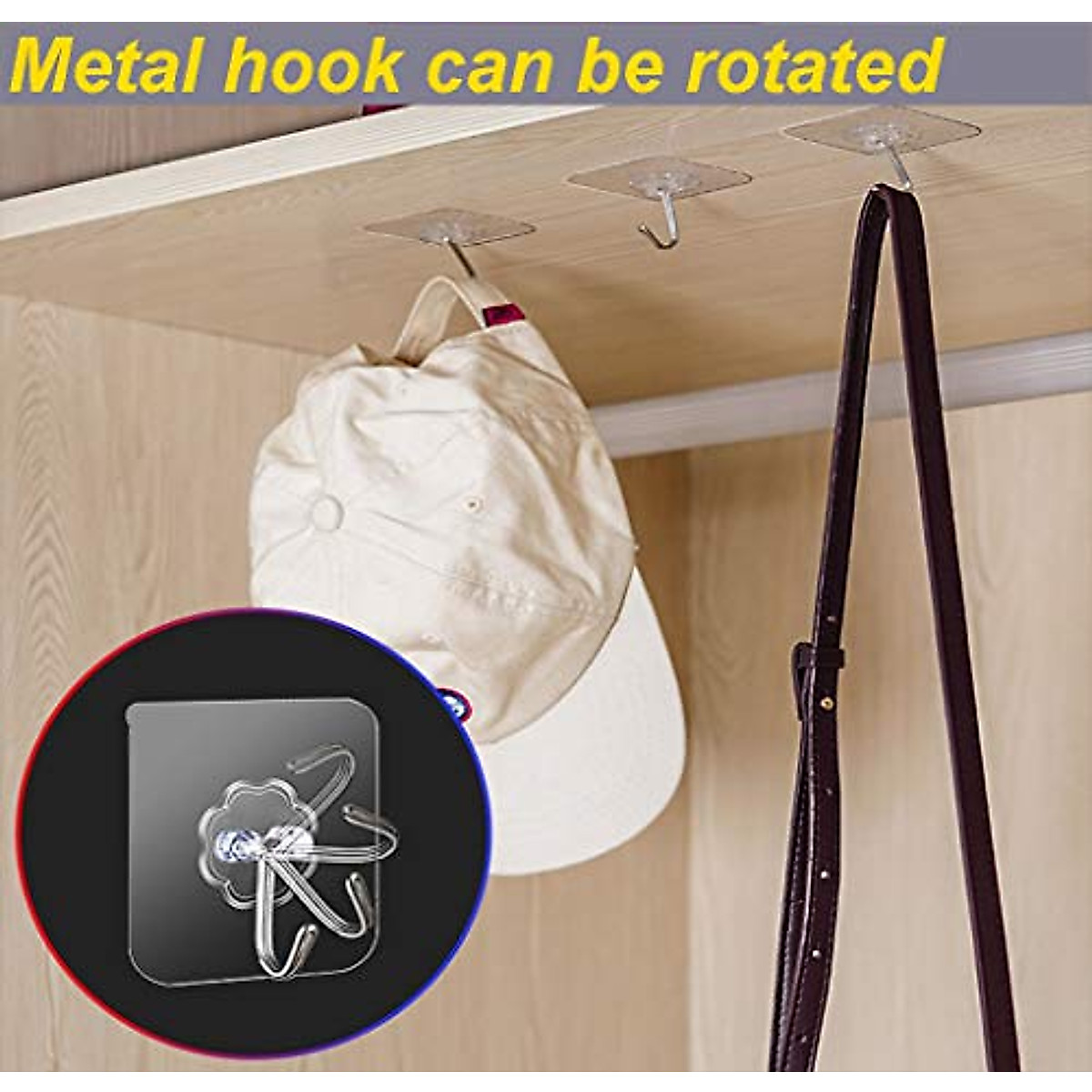 Adhesive Hooks - Transparent Reusable Utility Hooks Heavy Duty Wall Hooks 13lb(Max) Seamless Hooks Waterproof and Oil Proof for Kitchen Bathroom and Kitchen (50)