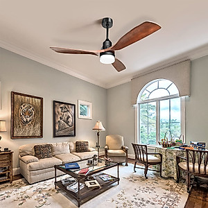 Sofucor 52 Inch Ceiling Fan with Lights Remote Control, Noiseless |Dimmable |6-Speed Outdoor Ceiling Fan with Light, Walnut 3 Blade Wood Ceiling Fan with Timer, Reversible DC Motor for Patio Bedroom