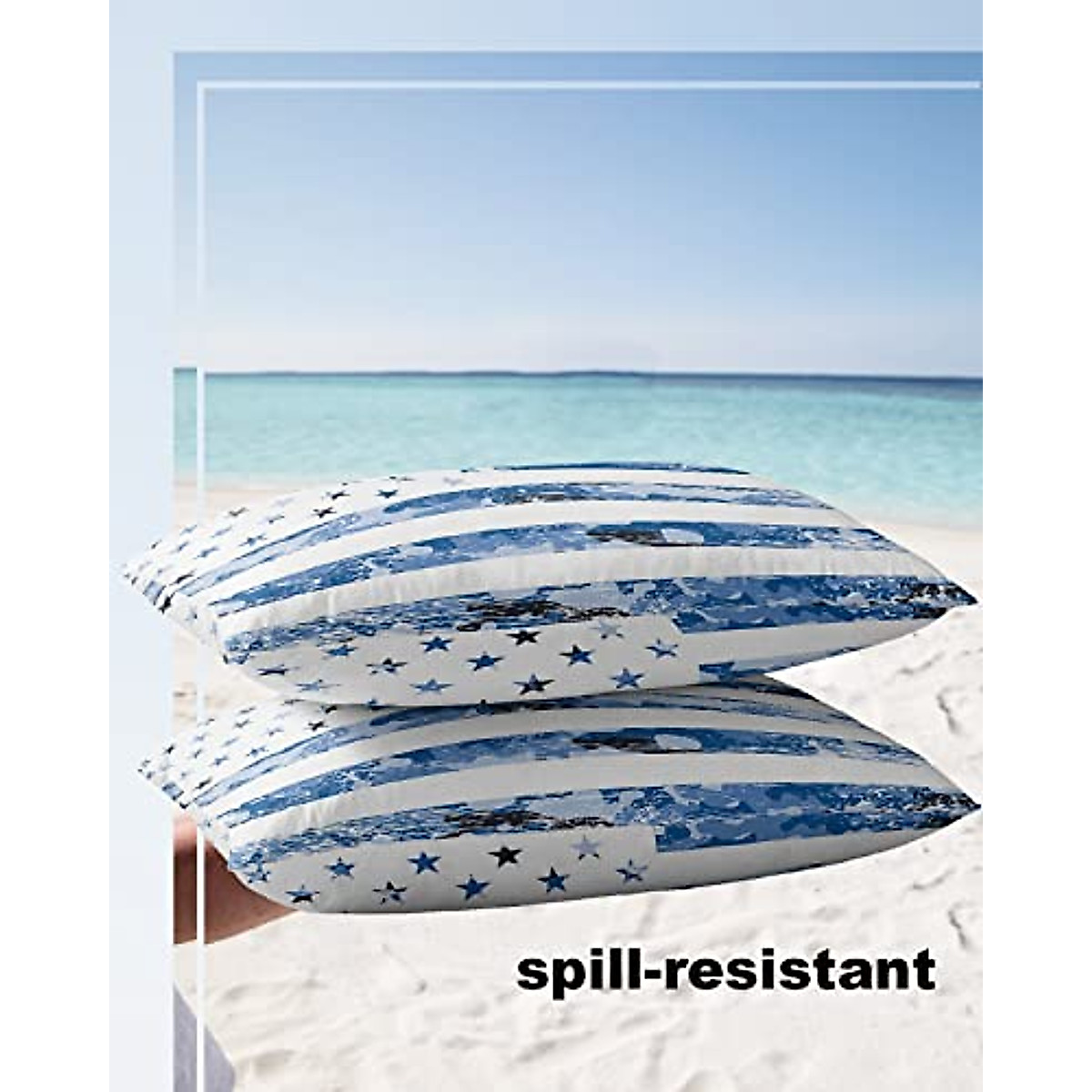 Funnywall88 Waterproof Throw Pillow Covers Set of 2 Independence Day Camo American Flag Patriotic Couch Pillow Cases Outdoor Sofa Cushion Cover Home Decor for Bed Living Room, 20" x 12"