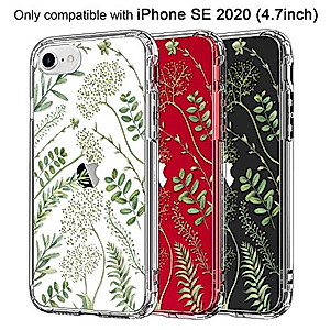 ICEDIO iPhone SE 2022 Case,iPhone SE 2020 Case,iPhone 8 Case,iPhone 7 Case with Screen Protector,Clear TPU Cover with Fashion Designs for Girls Women,Protective Phone Case Green Leaves Floral