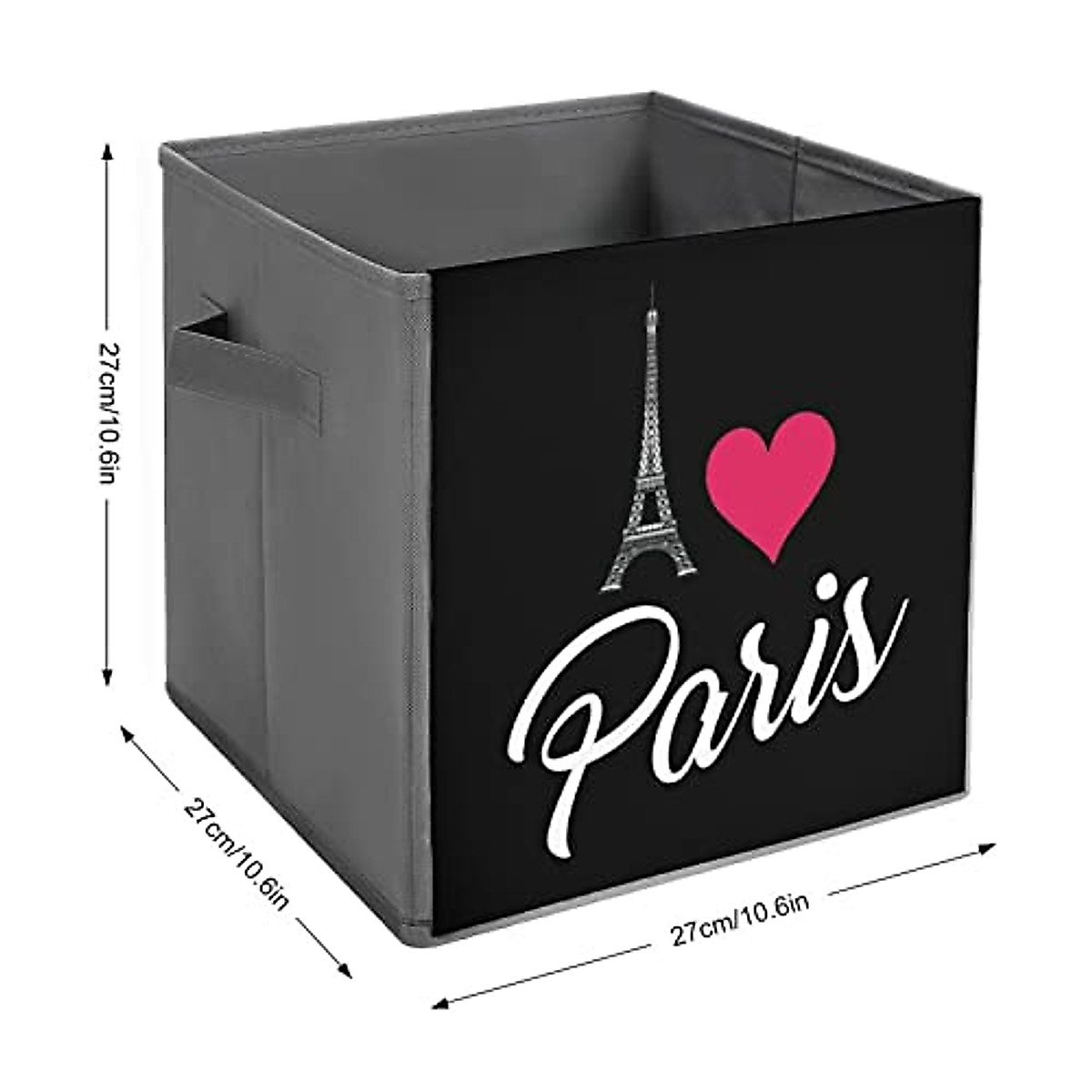 I Love Paris Foldable Storage Bins Printd Fabric Cube Baskets Boxes with Handles for Clothes Toys, 11x11x11