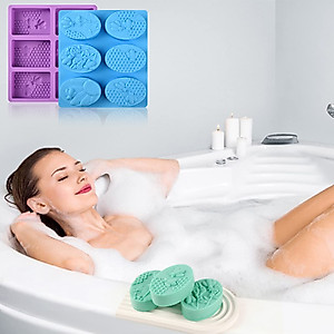 Sakolla 2 Pack 6 Cavity Bee Silicone Soap Molds Rectangle Oval Honeycomb Silicone Molds Loaf Handmade Molds for Soap Making Supplies DIY Wax Melts, Beeswax, Cake Chocolate Bakeware