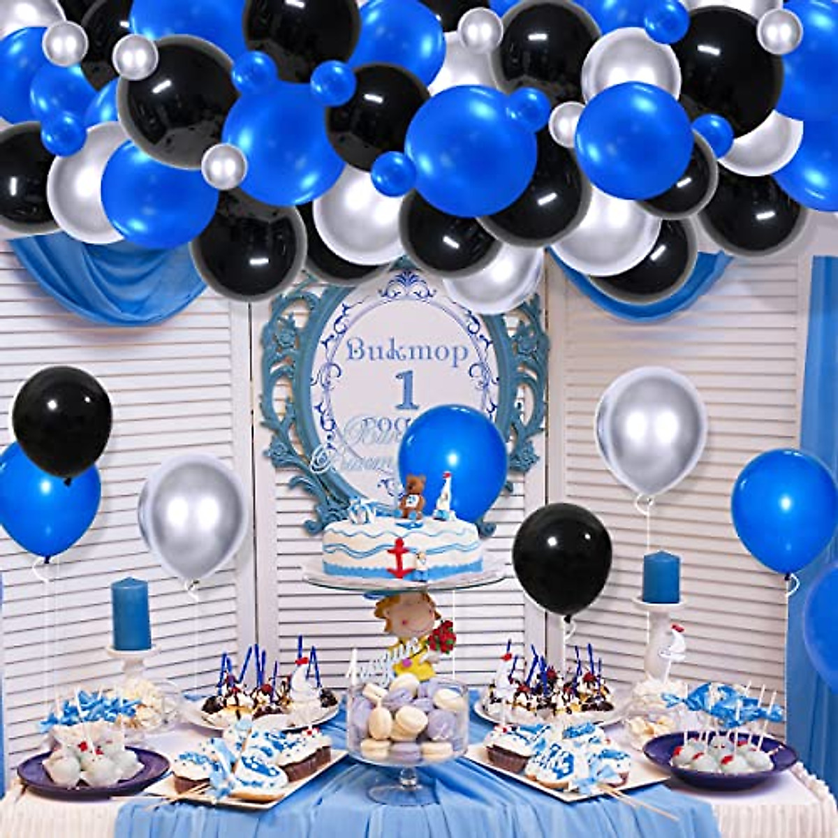 Royal Blue , Metallic Silver, Black Balloons 12" 10" - 118PCS Blue and Black Metallic Silver Balloon Arch Garland Video Gaming Party for Graduation Retirement New Year 30th 40th 50th Birthday Party Decorations for Boy Men