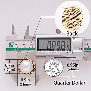 Mierfyni Pearl Stud Earrings, Gold Pearl Earrings Studs, Faux Pearl Earrings for Women Gold Plated 18K, Big Gold Stud Earrings Mabe Pearl Button with Gold Twist Trim