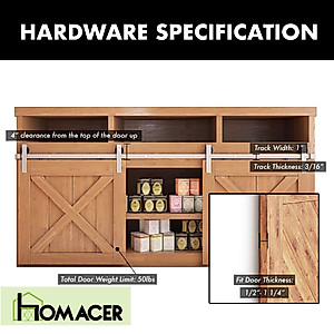 Homacer Mini Brushed Nickel Non-Bypass Sliding Barn Door Hardware Kit, for Two/Double Doors, 60-inch Long Flat Track, Classic Design Roller, Cabinet TV Stand Console Use…