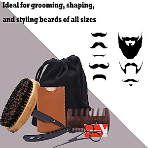 Shaving & Grooming Kit for Men, Danweix Beard Kit Brush Comb Scissors with Storage Bag Shaving Razor Brush with Stand holder 10pcs Refill Blades Great for Grooming Beards and Mustaches