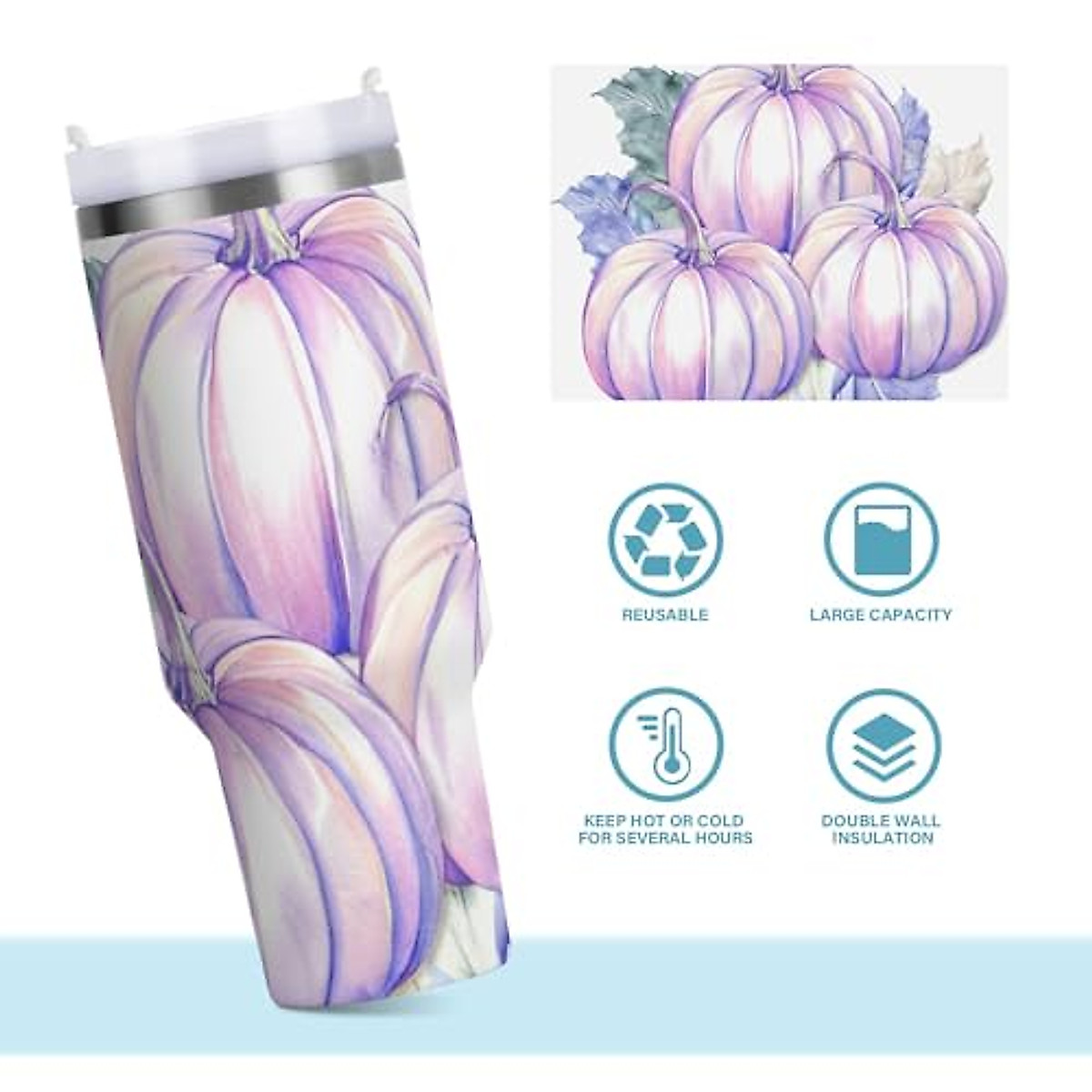 ODAWA 40oz Pastel Pumpkin Insulated Tumbler Cup with Straw and Handle, Vacuum Insulated Tumbler